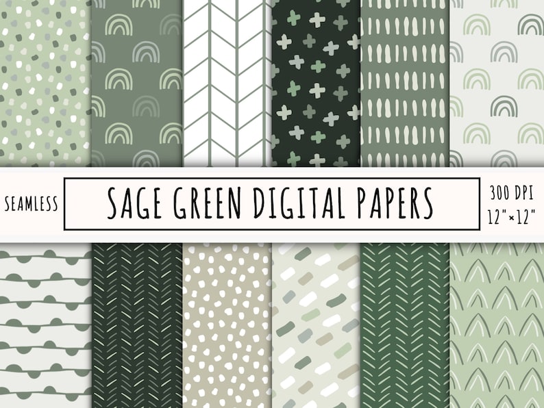 Sage Green Boho Seamless Digital Paper NEUTRAL ABSTRACT Pattern ...