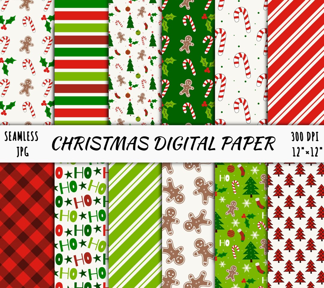 Ginger Bread Candy Cane Pattern, Christmas Seamless Digital Papers ...
