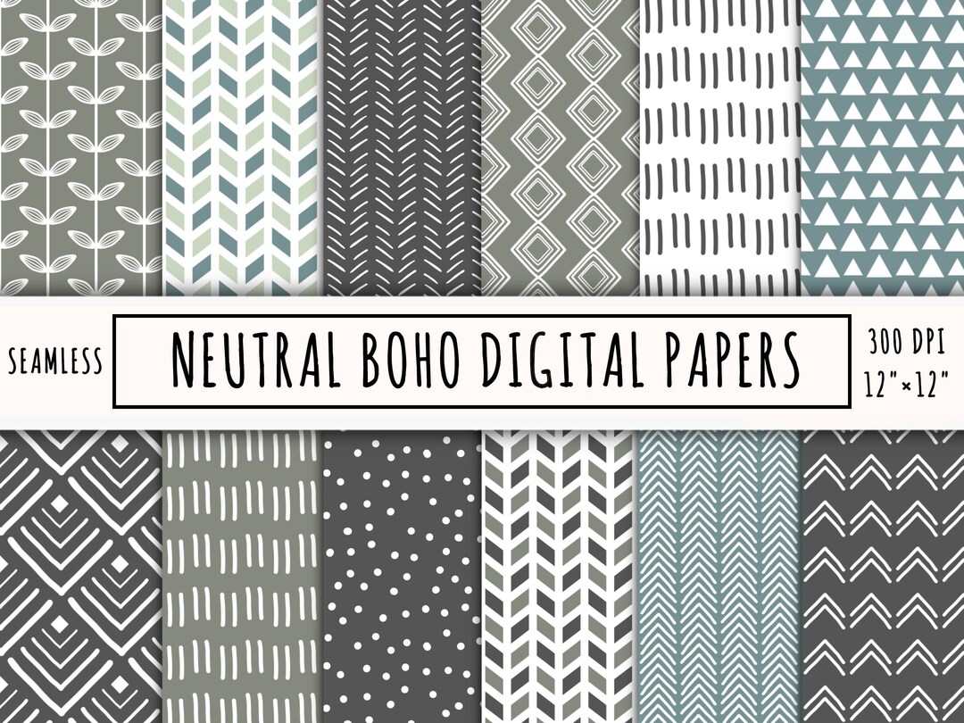 Neutral Boho Seamless Digital Paper, Green Scrapbook Paper, Minimalist ...