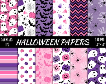 21 Cute Halloween Digital Papers, Spooky Ghost Pumpkin Seamless Pattern ...
