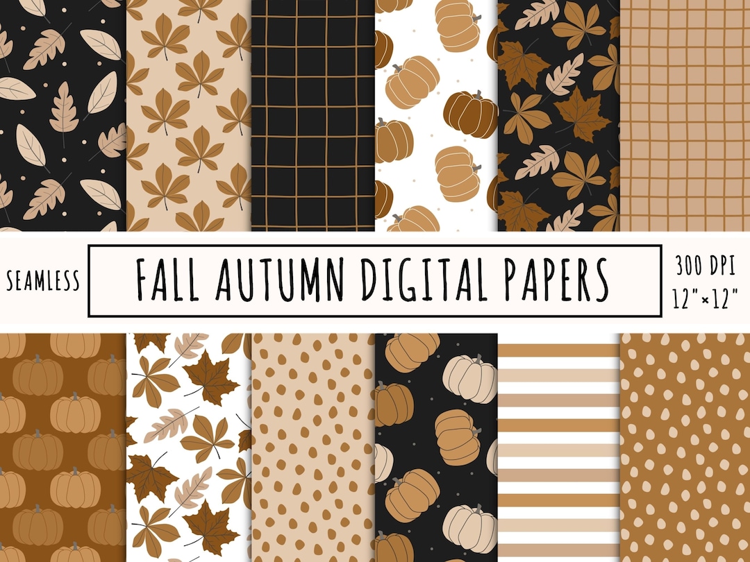 Boho Seamless Pumpkin Digital Paper Set, Fall Autumn Leaf Texture ...