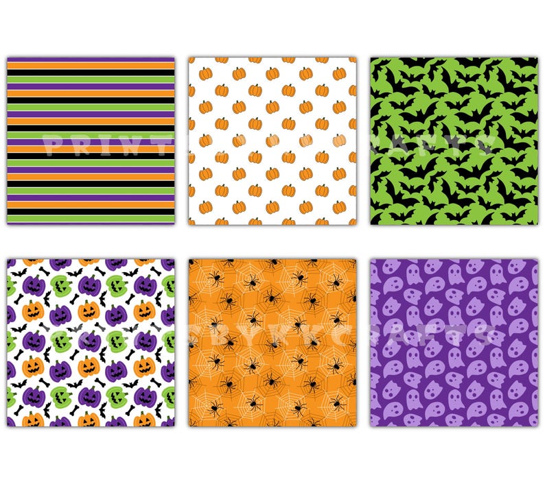 24 Cute Halloween Digital Papers, Spooky Ghost Pumpkin Seamless Pattern ...