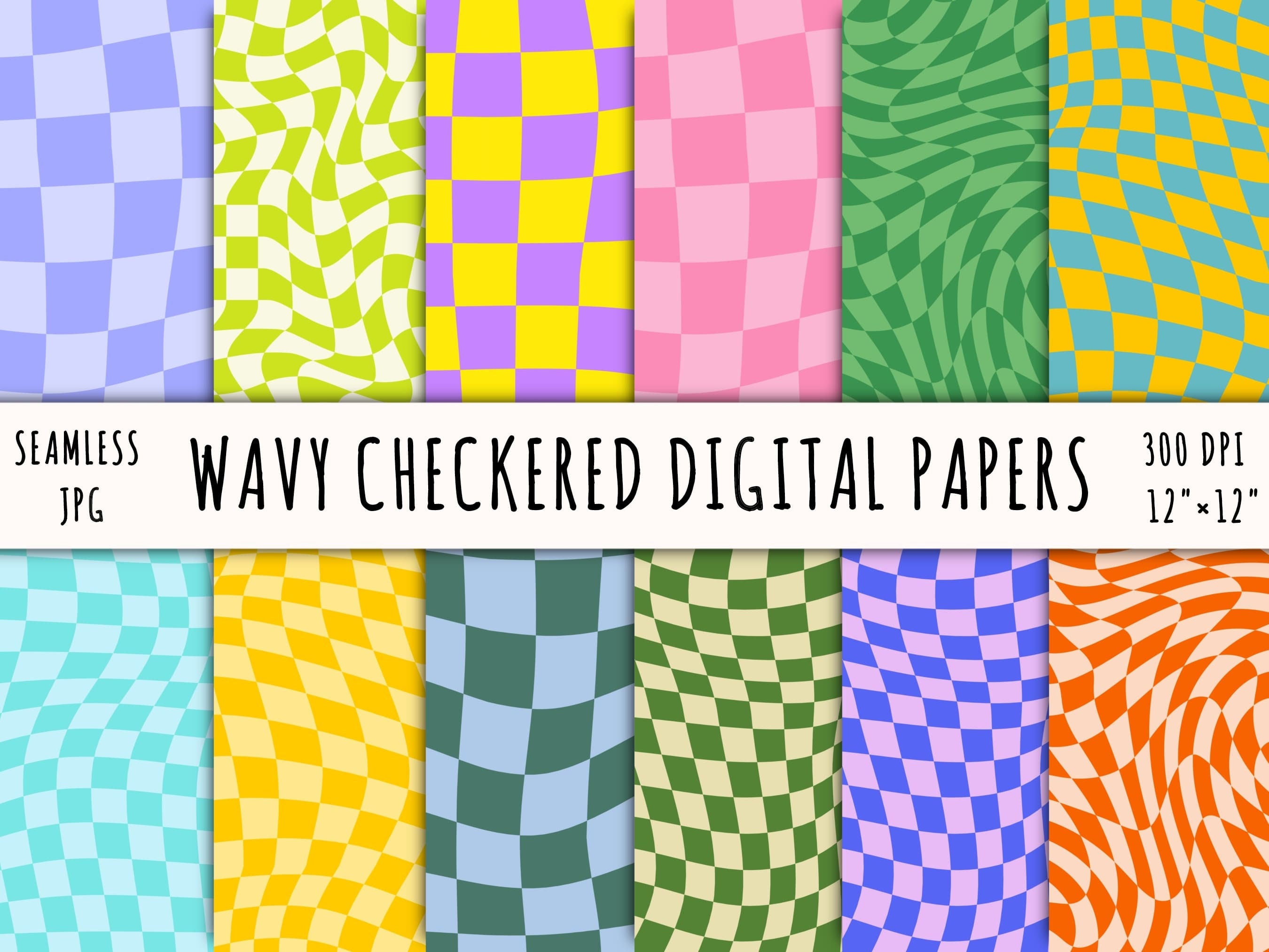 15 Wavy Checkered Seamless Digital Paper, Printable Checker, Instant ...