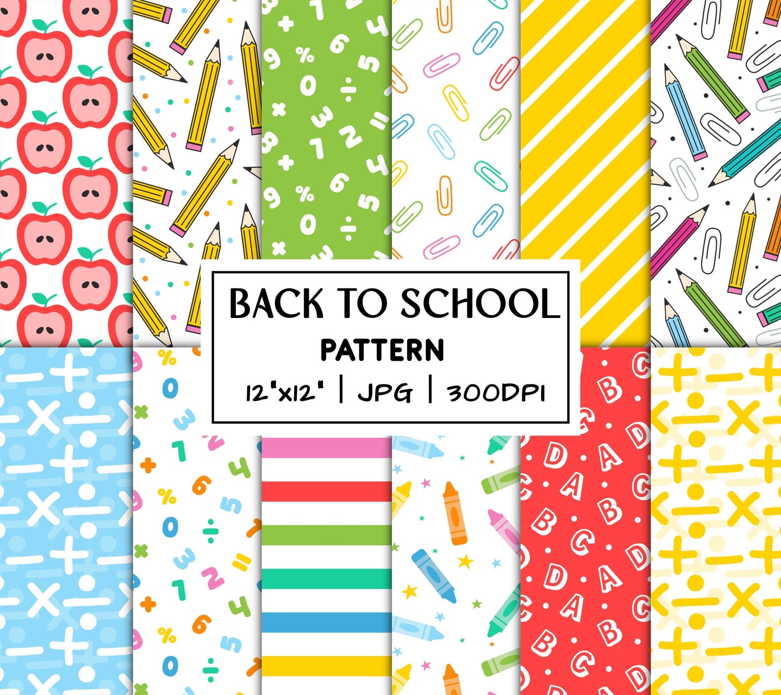 Back to School Digital Papers, Seamless Repeat Printable Pattern ...