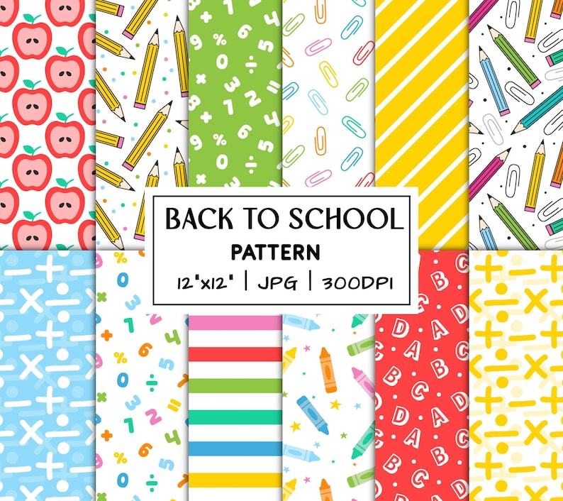 Back to School Digital Papers, Seamless Repeat Printable Pattern ...