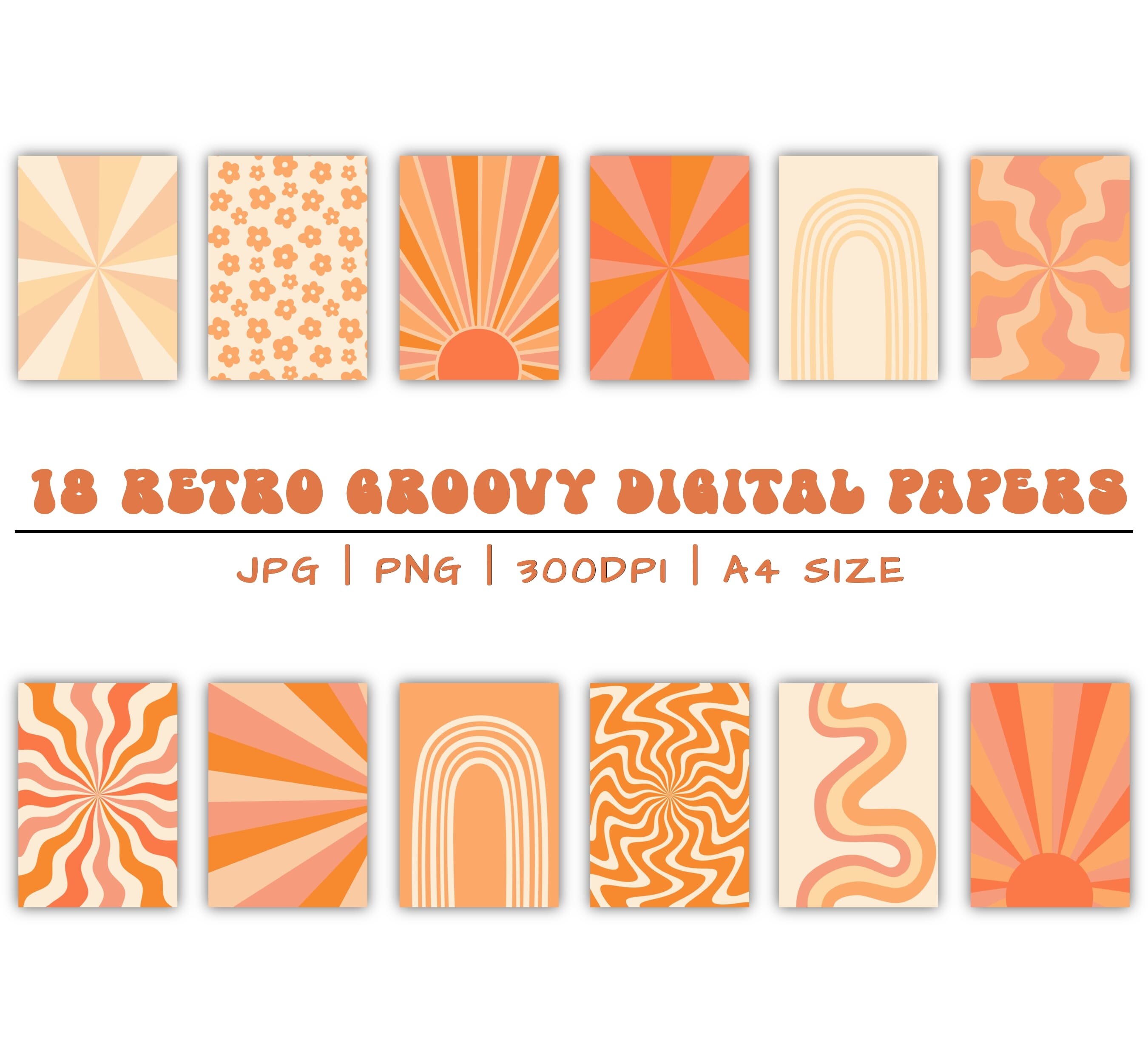 Retro Groovy Digital Papers, Jpg, Png, 70s Background, Commercial Use ...