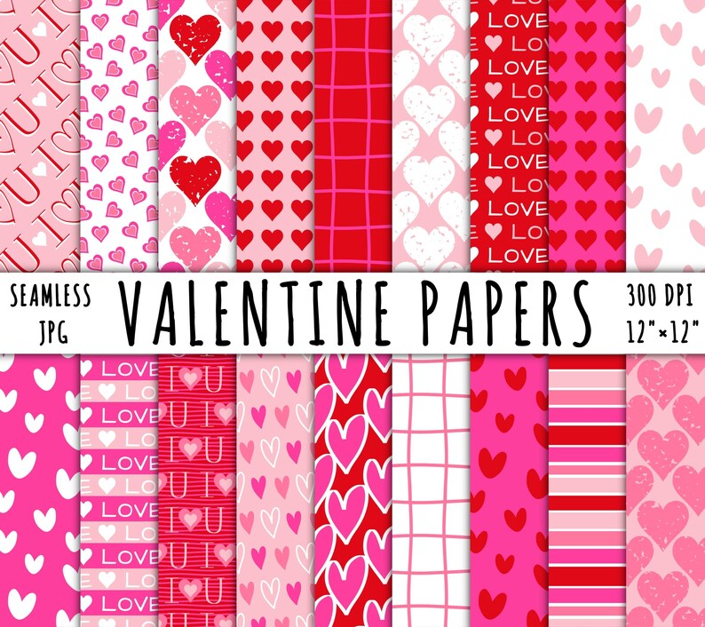 Pink and Red Valentines Digital Paper, Seamless Repeat Printable ...