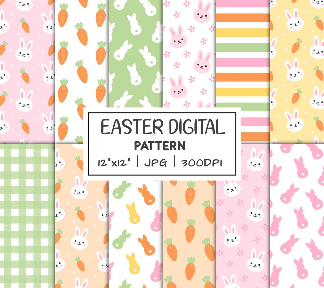 Easter Bunny Digital Papers, Seamless Pattern, Rabbit Floral Carrots ...