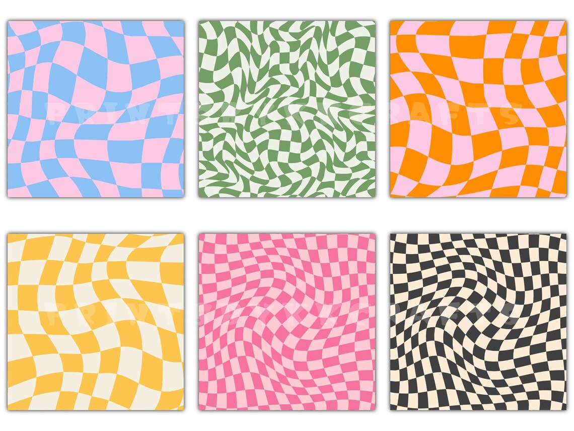 15 Wavy Checker Seamless Digital Paper, Checkered Pattern, Instant ...