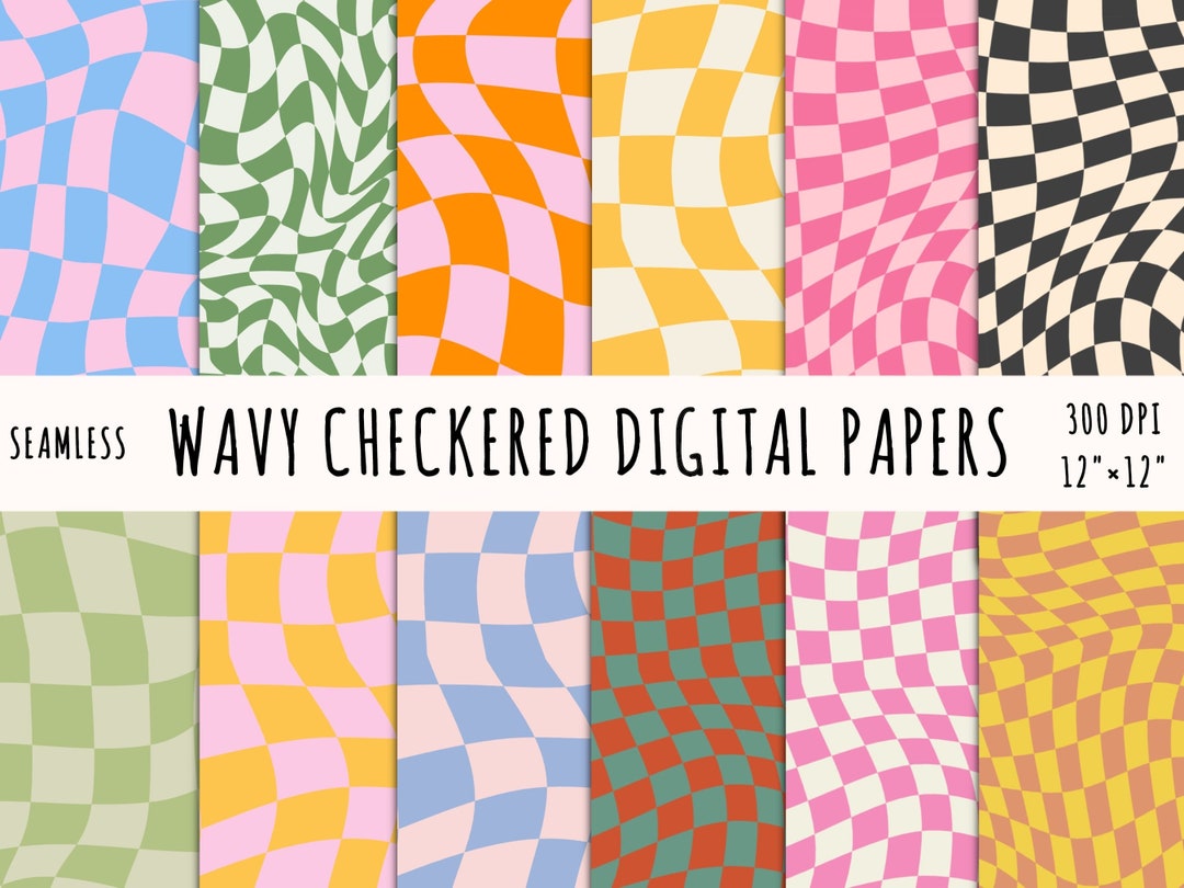 15 Wavy Checker Seamless Digital Paper, Checkered Pattern, Instant ...