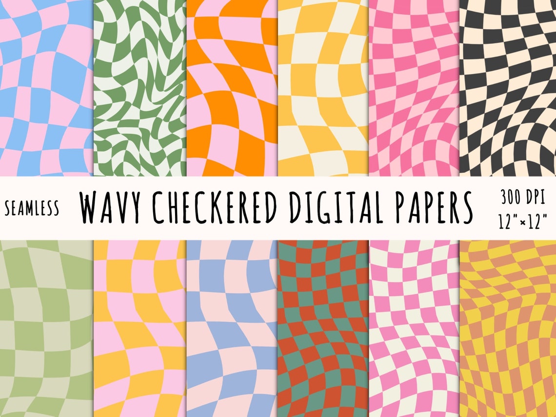 15 Wavy Checker Seamless Digital Paper, Checkered Pattern, Instant ...