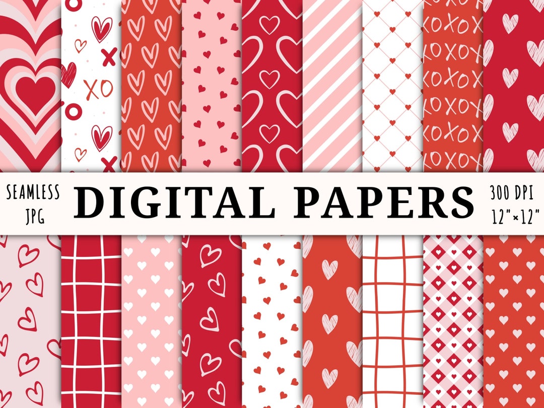 Pink and Red Valentines Digital Paper, Seamless Repeat Printable ...