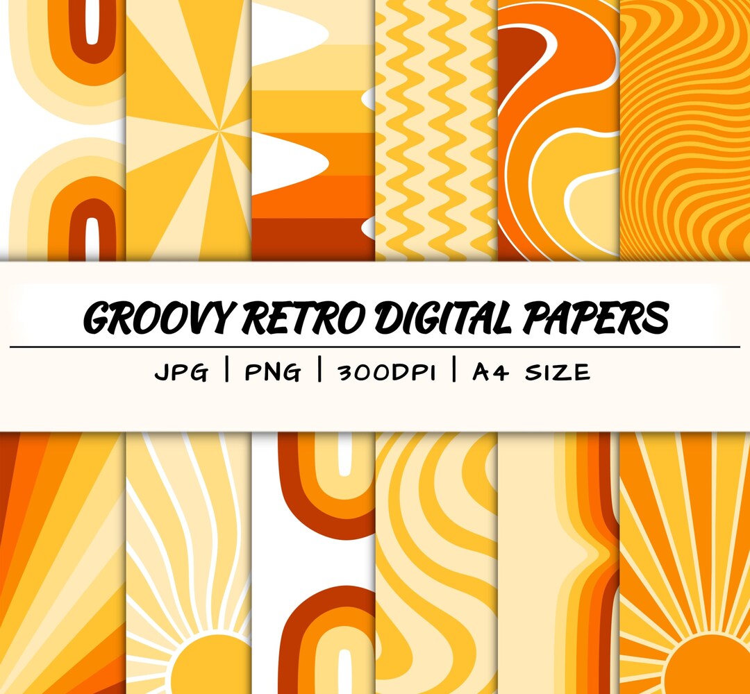 Groovy Retro Digital Papers, Jpg, Png, 70s Background, Commercial Use ...