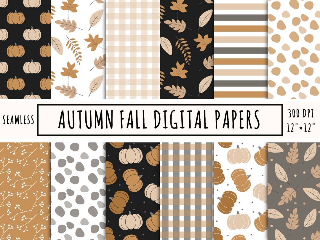 Autumn Fall Digital Paper Bundle, Seamless Repeat Printable Pattern ...