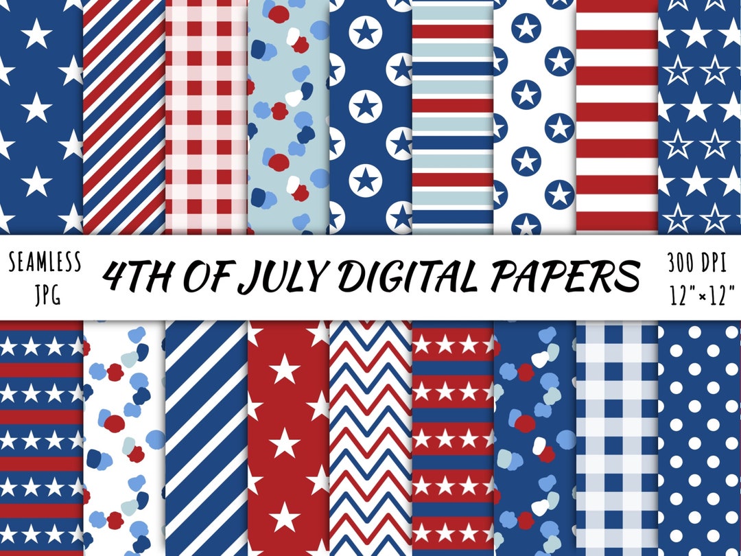 4th of July Digital Paper Pack, Seamless Repeat Printable Pattern ...