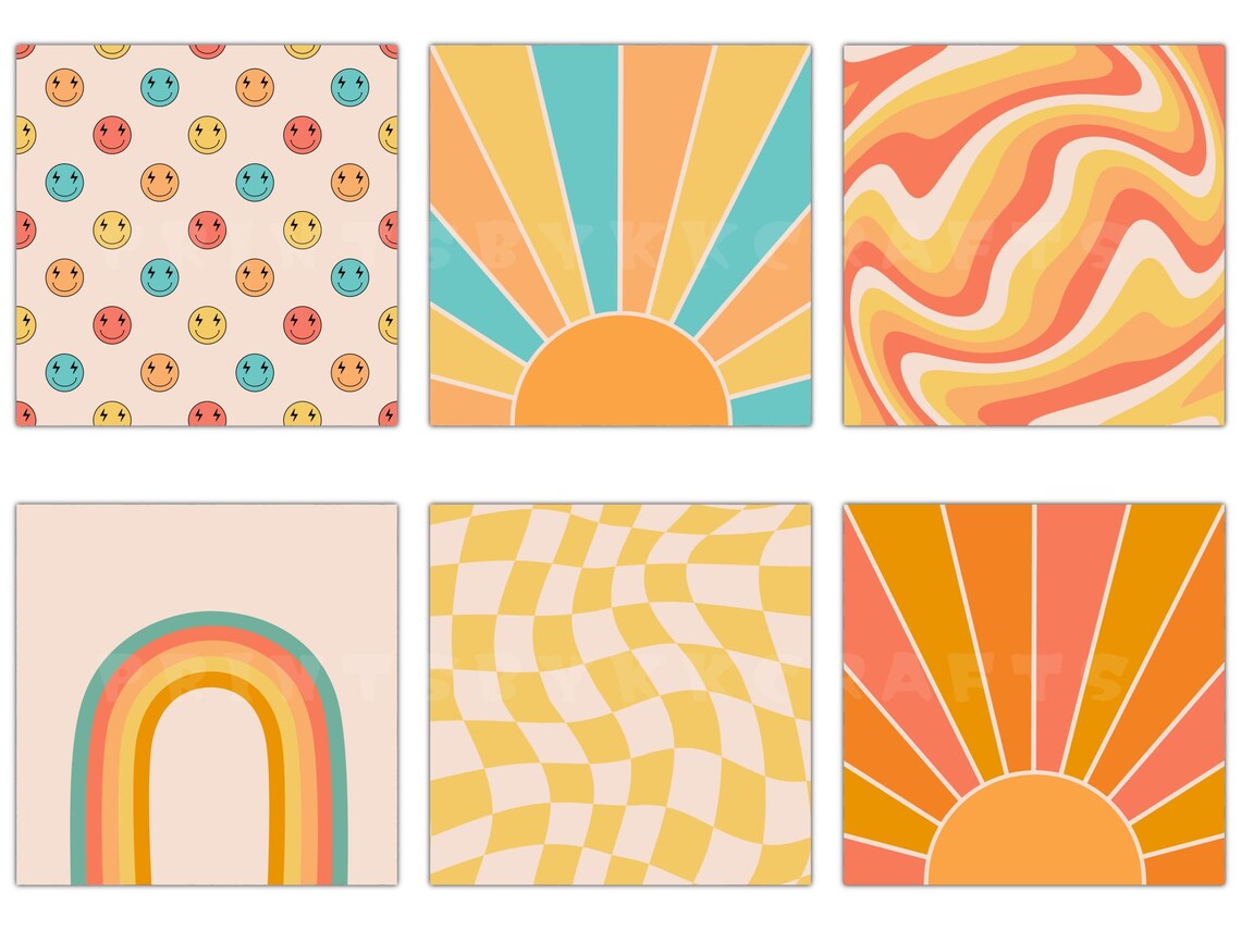 Retro Groovy Digital Papers, Jpg, 70s Background, Commercial Use ...