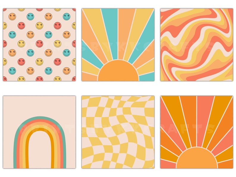 Retro Groovy Digital Papers, Jpg, 70s Background, Commercial Use ...