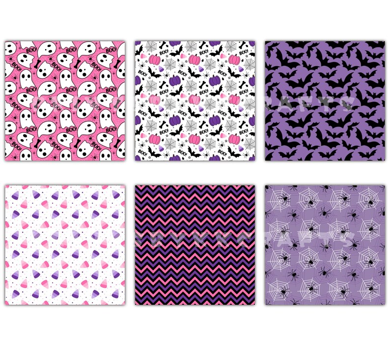 21 Pink Halloween Digital Papers, Spooky Ghost Pumpkin Seamless Pattern ...
