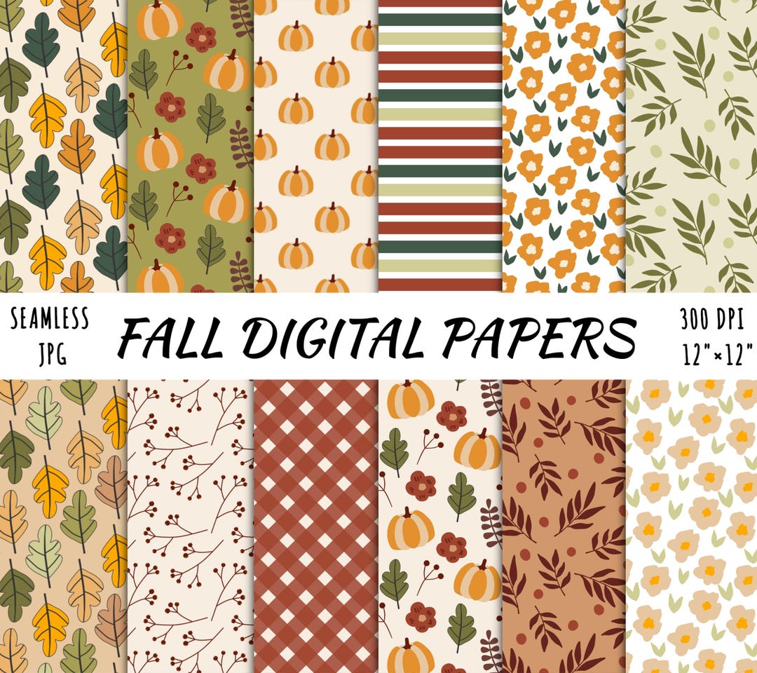 18 Boho Fall Digital Papers, Autumn Seamless Files, Printable Repeat ...