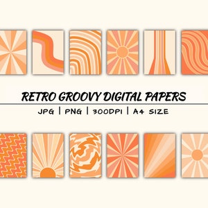 Retro Groovy Digital Papers, Jpg, Png, 70s Background, Commercial Use ...