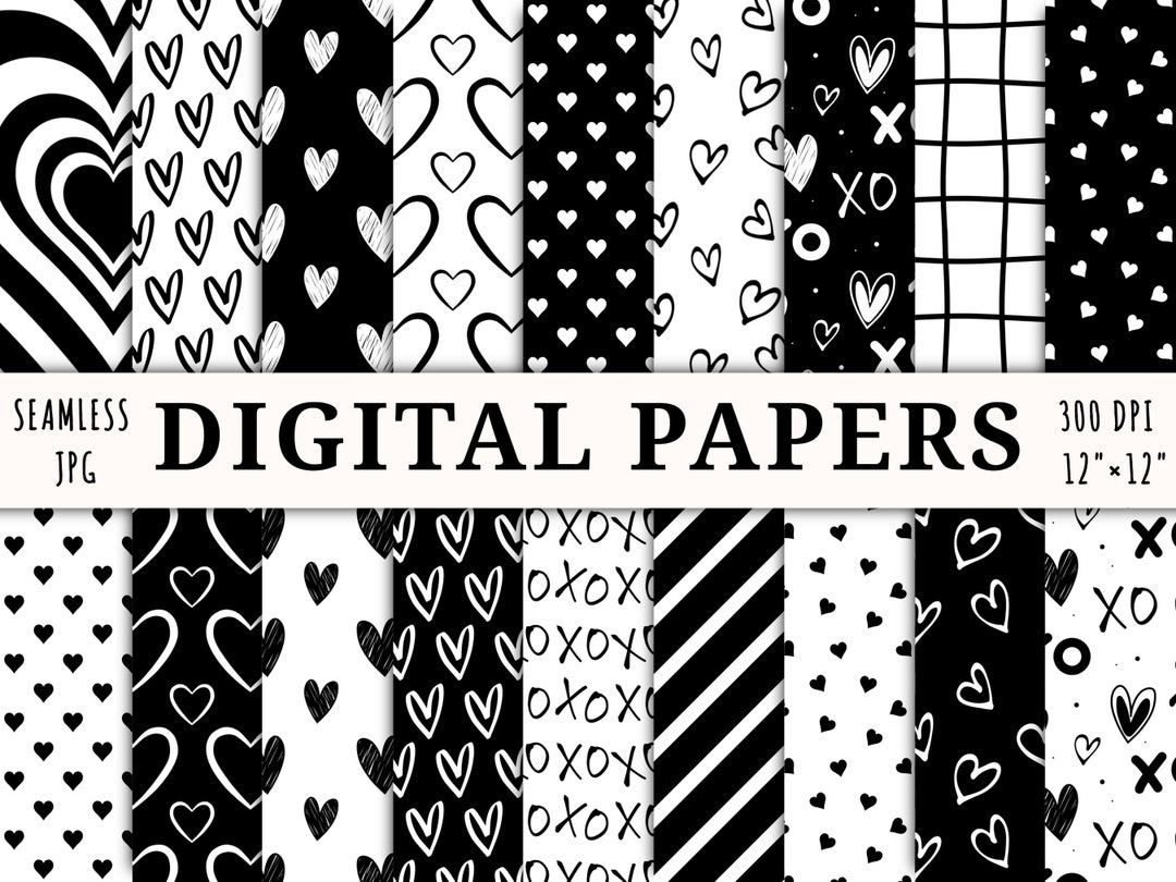 18 Black and White Valentines Digital Paper Pack, Seamless Repeat ...