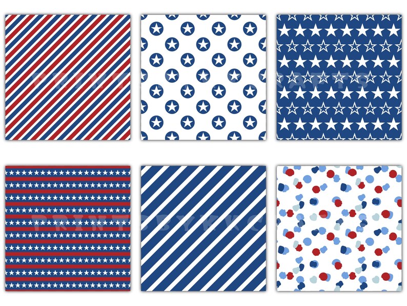 4th of July Digital Paper Pack, Seamless Repeat Printable Pattern ...