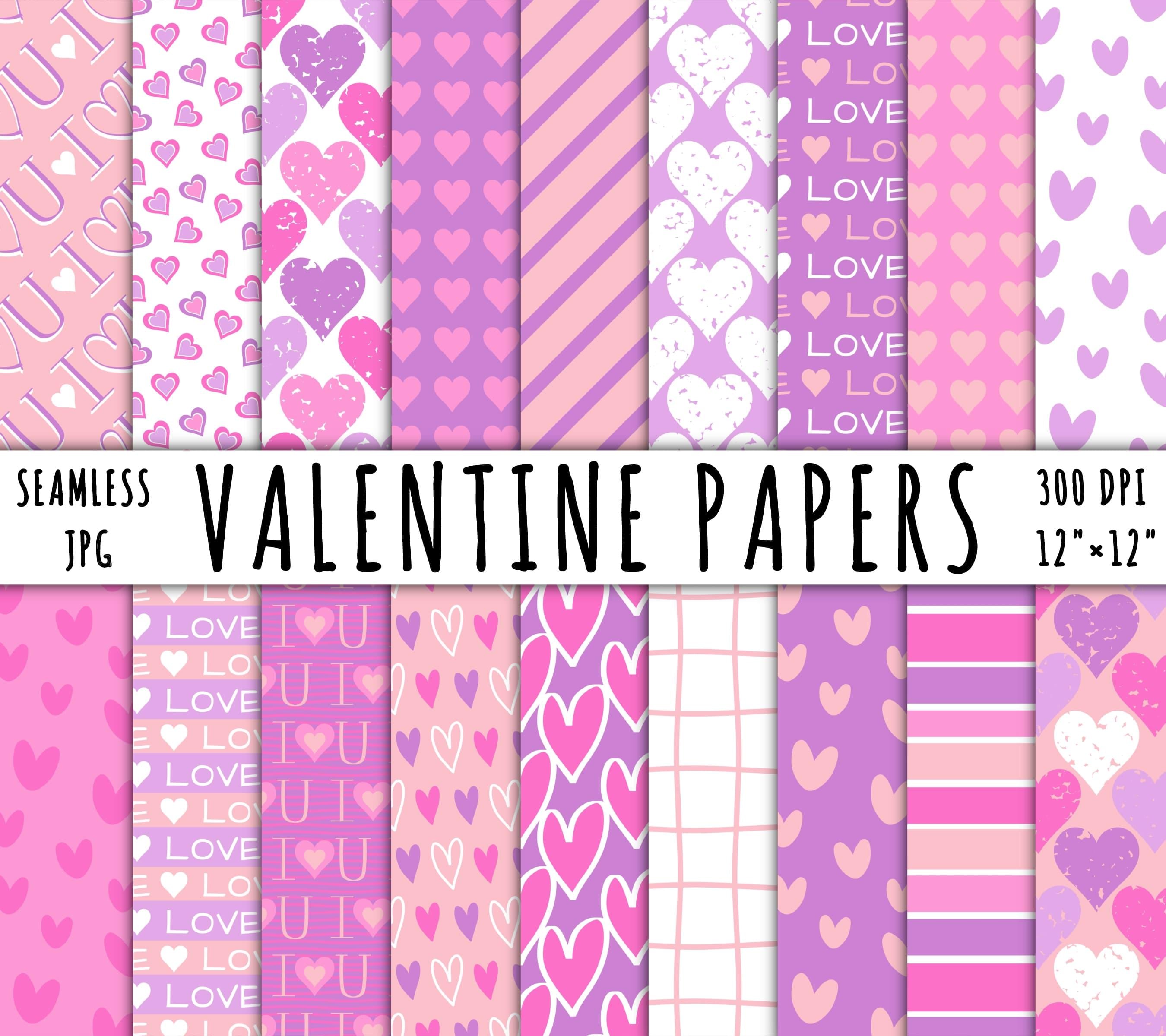 Purple and Pink Valentines Digital Paper, Seamless Repeat Printable ...