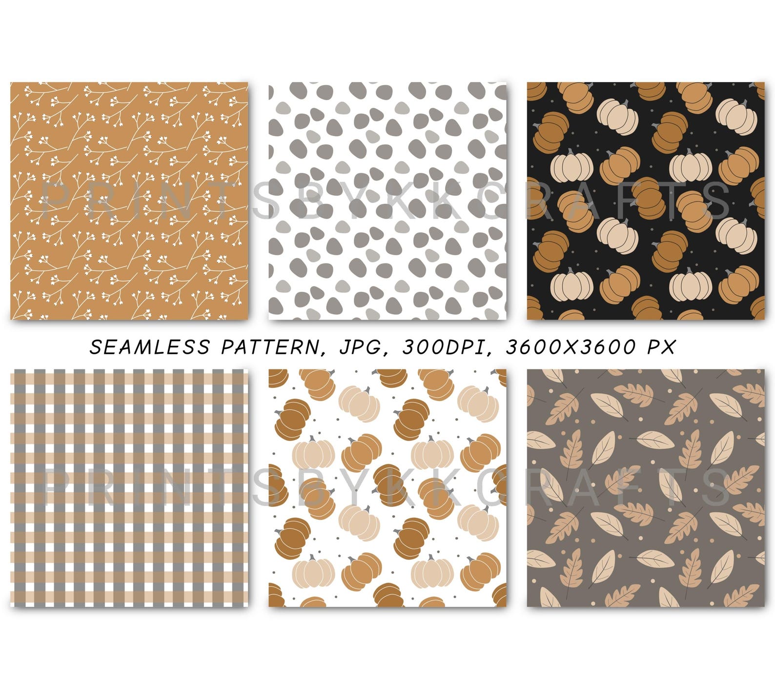 Autumn Fall Digital Paper Bundle, Seamless Repeat Printable Pattern ...