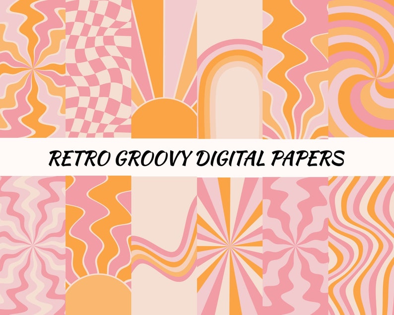 Boho Pink Retro Groovy Digital Paper, 60s 70s Background, Vintage ...