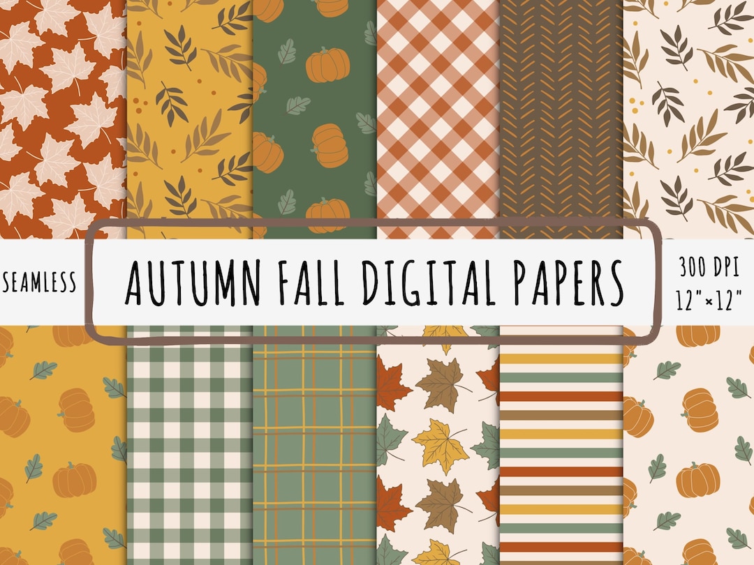 Autumn Fall Digital Paper Pack, Seamless Repeat Printable Pattern ...