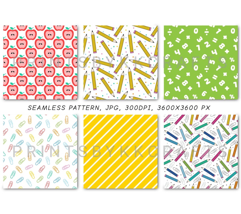 Back to School Digital Papers, Seamless Repeat Printable Pattern ...