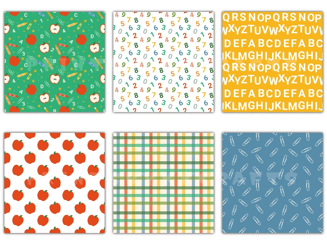 24 Back to School Digital Paper Pack, Seamless Repeat Printable Pattern ...