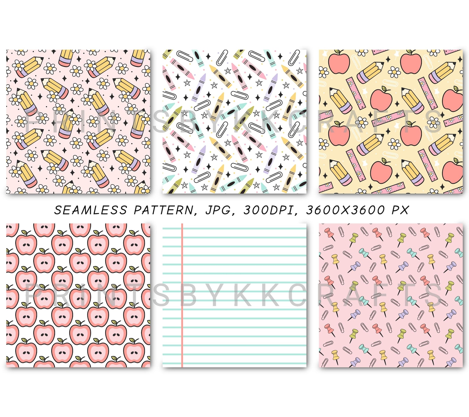 Back to School Digital Papers, Seamless Repeat Printable Pattern ...