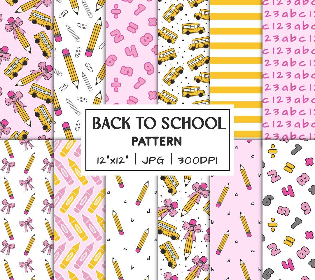 Back to School Digital Papers, Seamless Printable Pattern, Pink Bow ...