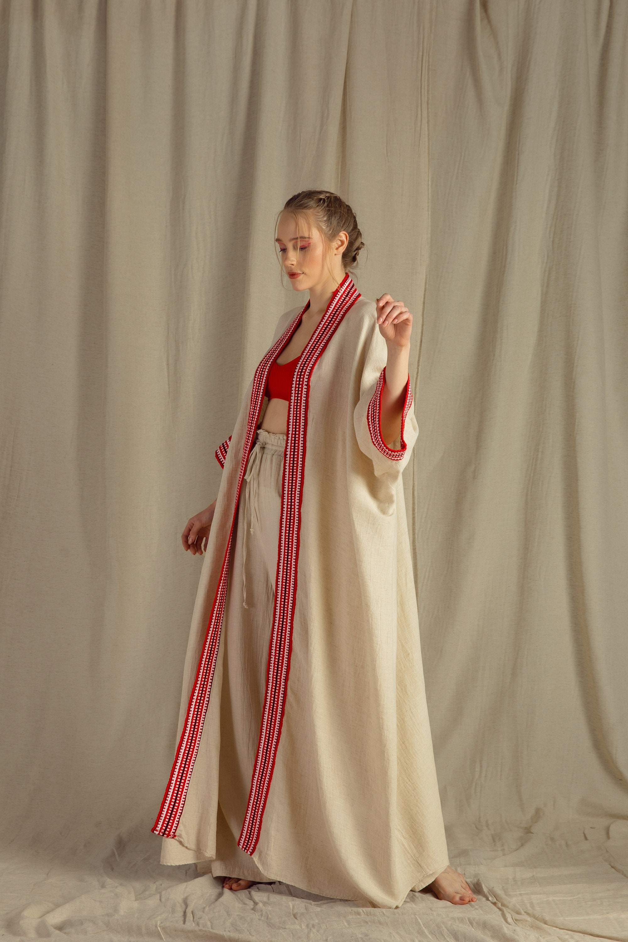 Linen Kimono Robe Cotton Linen Maxi Kimono, Linen Kimono, Boho Kimono ...