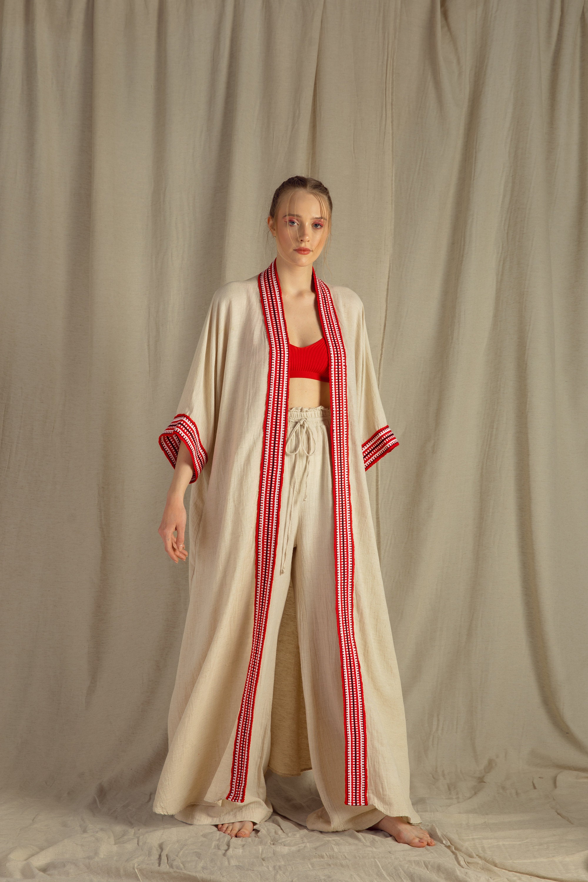 Linen Kimono Robe Cotton Linen Maxi Kimono, Linen Kimono, Boho Kimono ...