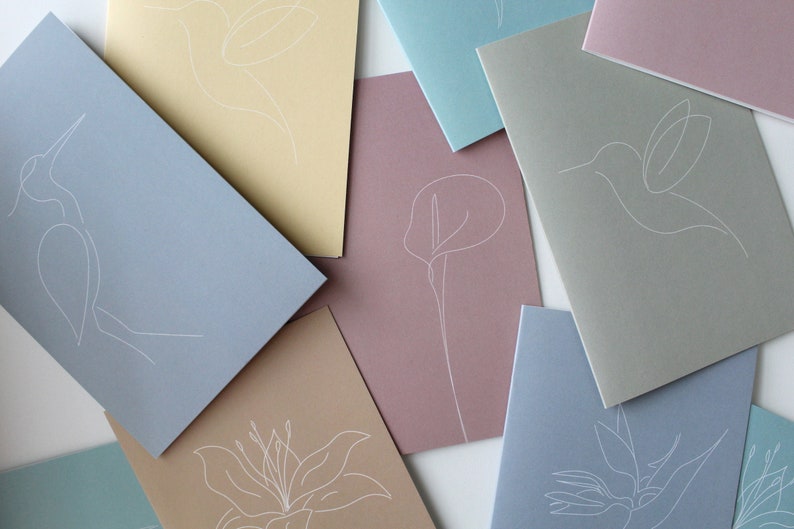 Multi-color Designs | Minimalist Line Art | Set of 10 | Blank Greeting ...