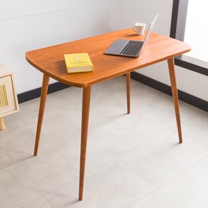 Oval Dark Walnut Wood Computer Desk Table, Minimalist Laptop Desk Table ...