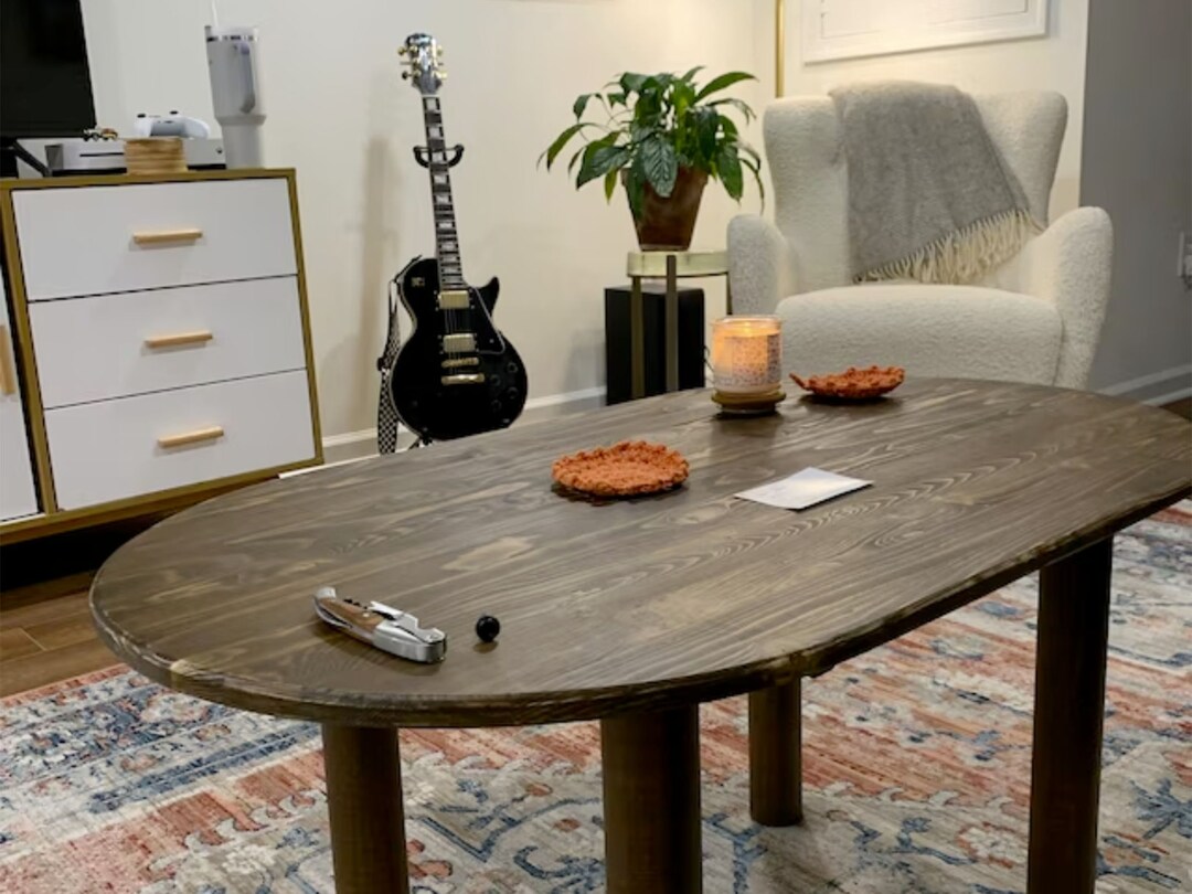 Round Coffee Table Walnut Wood, Rustic Livingroom Low Center Table Home ...