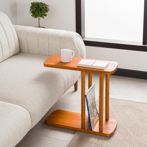 Narrow C Shape End Side Table: Solid Chestnut Wood Coffee Table With ...
