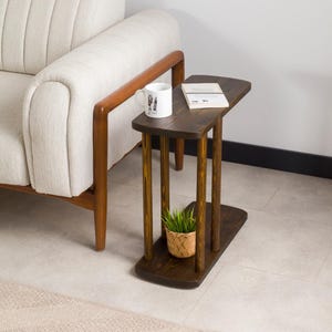 Narrow C Shape End Side Table: Solid Chestnut Wood Coffee Table With ...