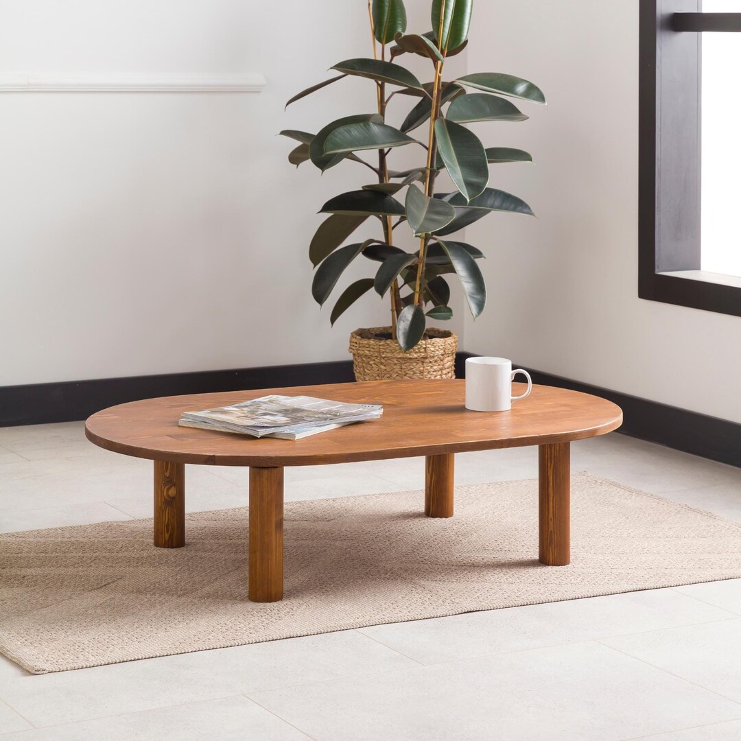 Oval Low Coffee Table Walnut Wood, Mid Century Modern Coffee Table ...