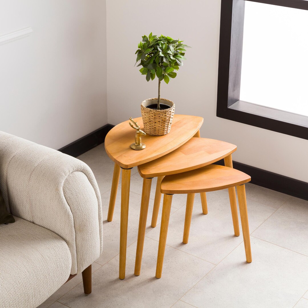 Nesting End Side Coffee Table Set of 3 Walnut Wood, Mid Century Modern ...