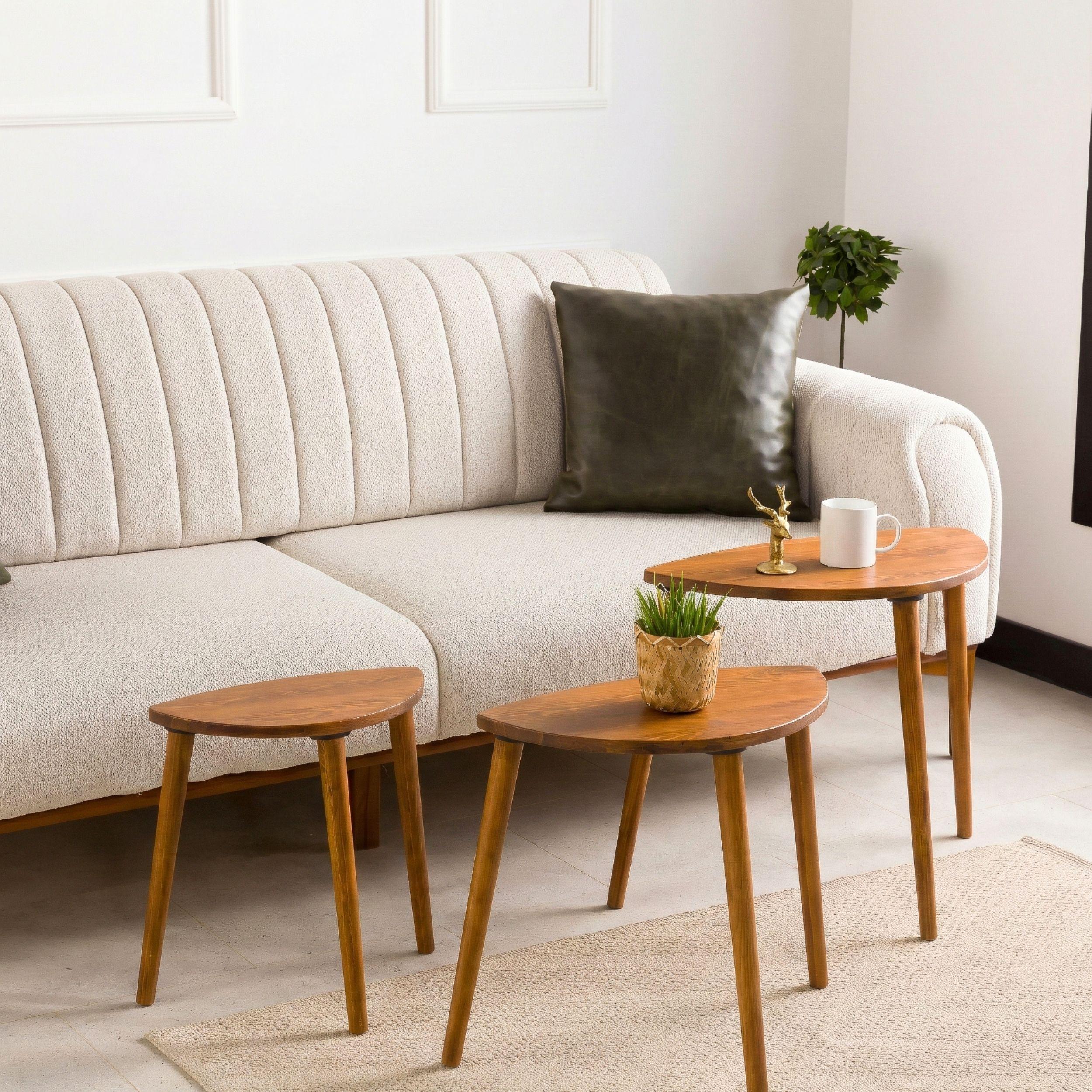 Nesting End Side Coffee Table Set of 3 Solid Pine Wood, Mid Century ...