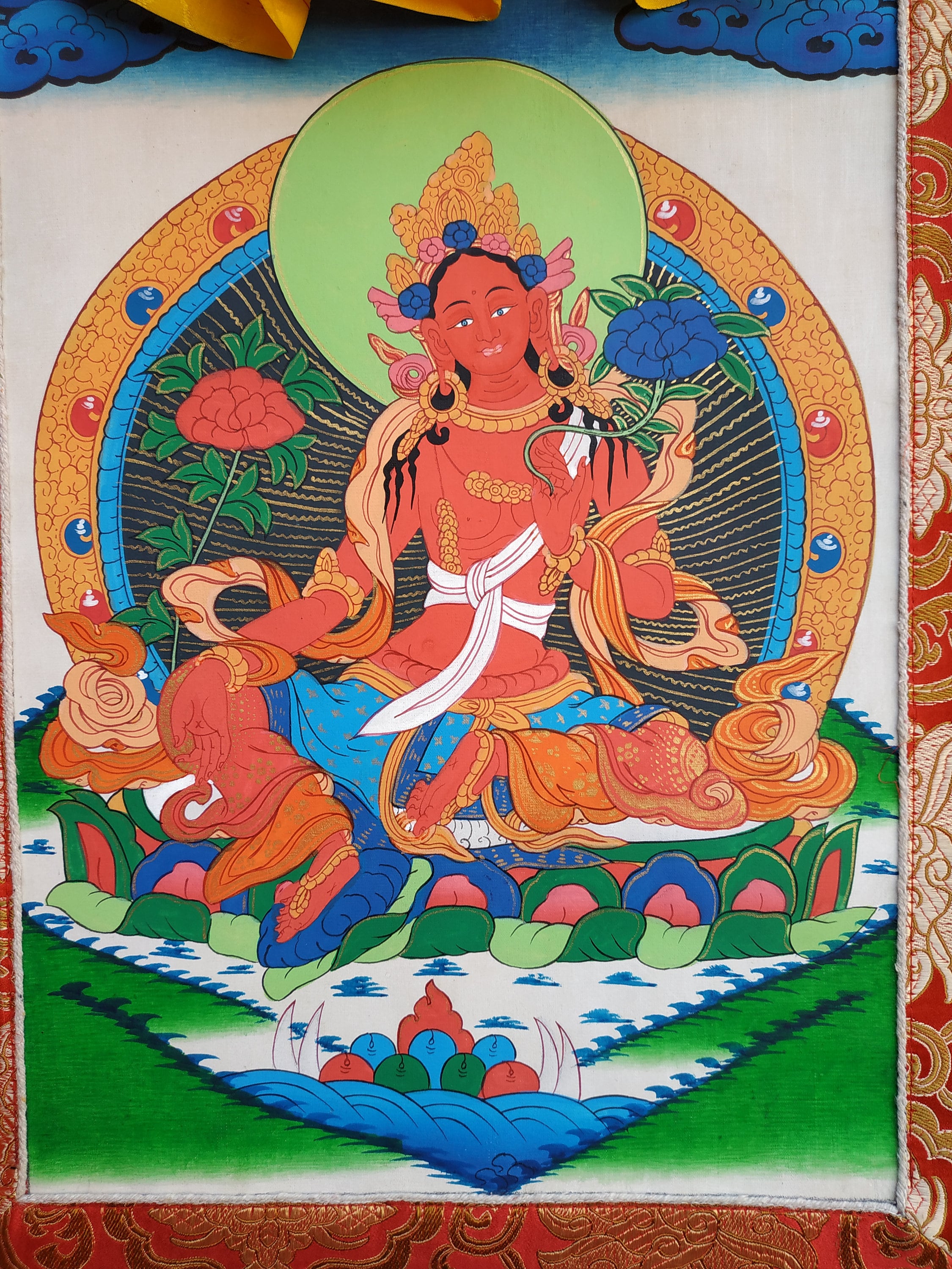 Large Red Tara Thangka/thanka Painting,wall Hanging,framed in 85x59cm ...