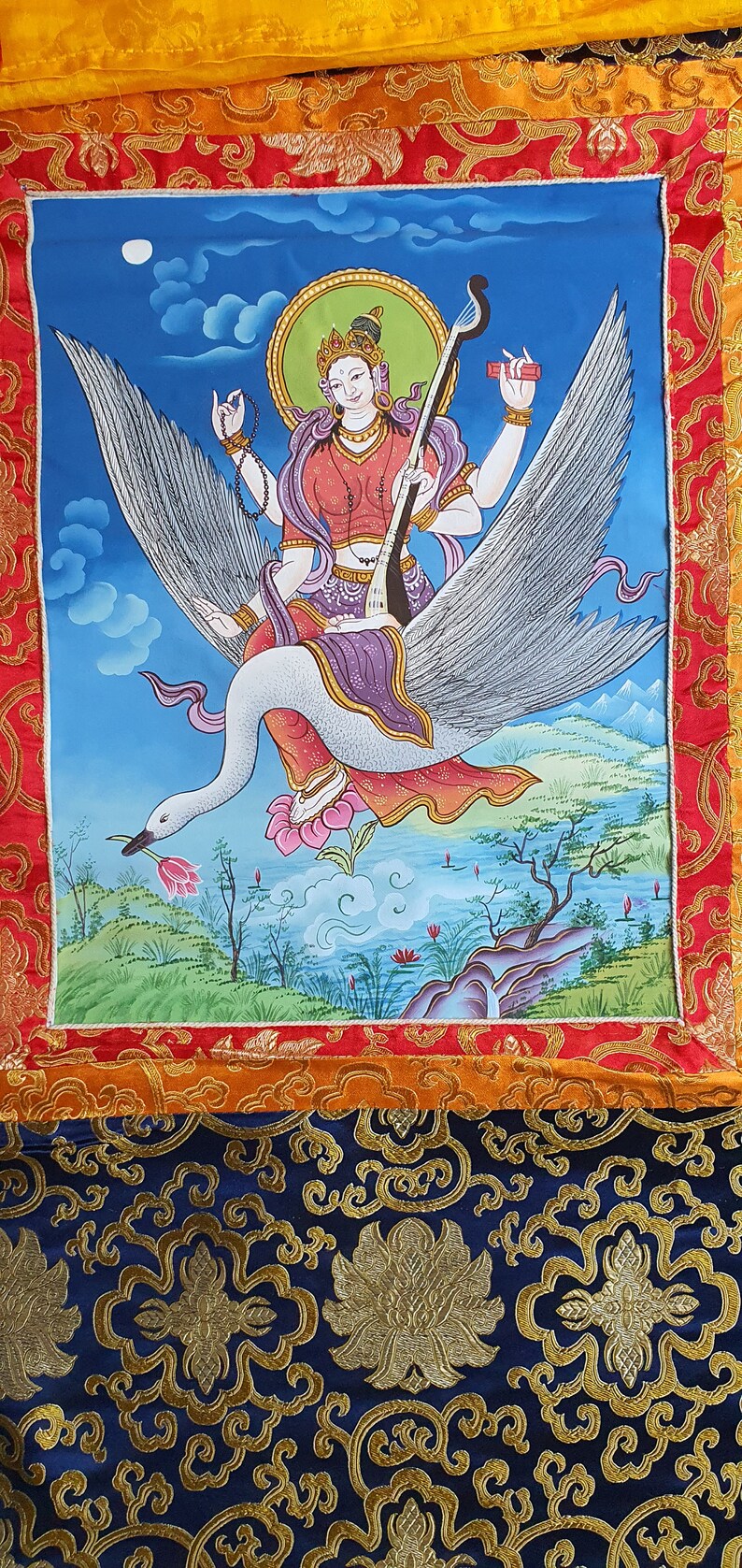 Large Colourful Saraswati Painting Thangka/thanka ,hand Painted ,wall ...