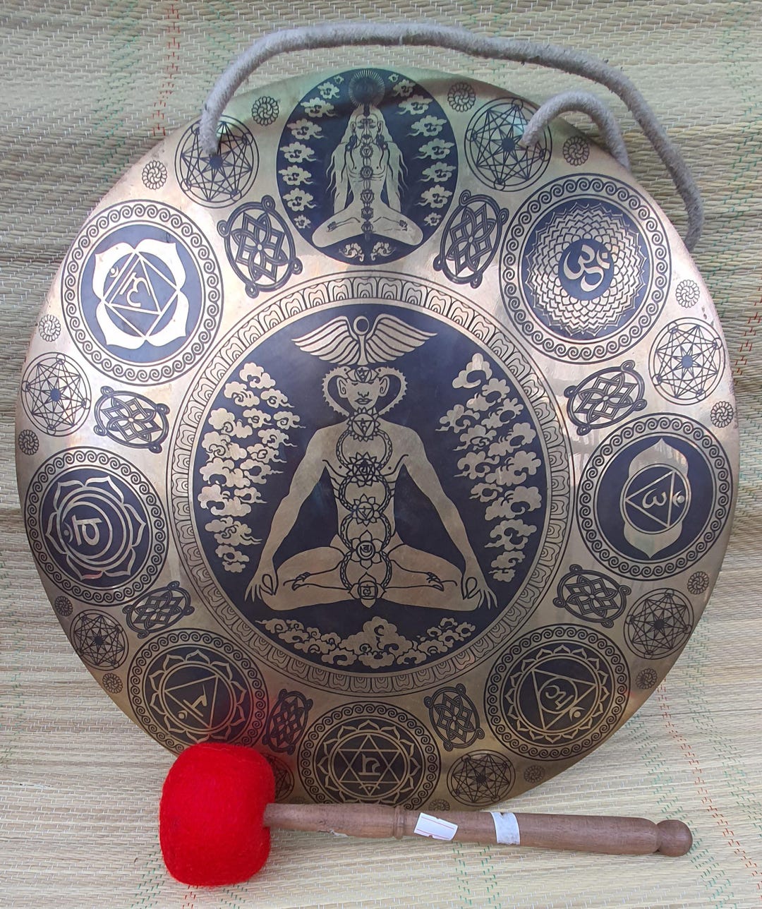 Seven Chakra Yogi Gong,mandala and Mantra Engraved Handmade Tibetan ...