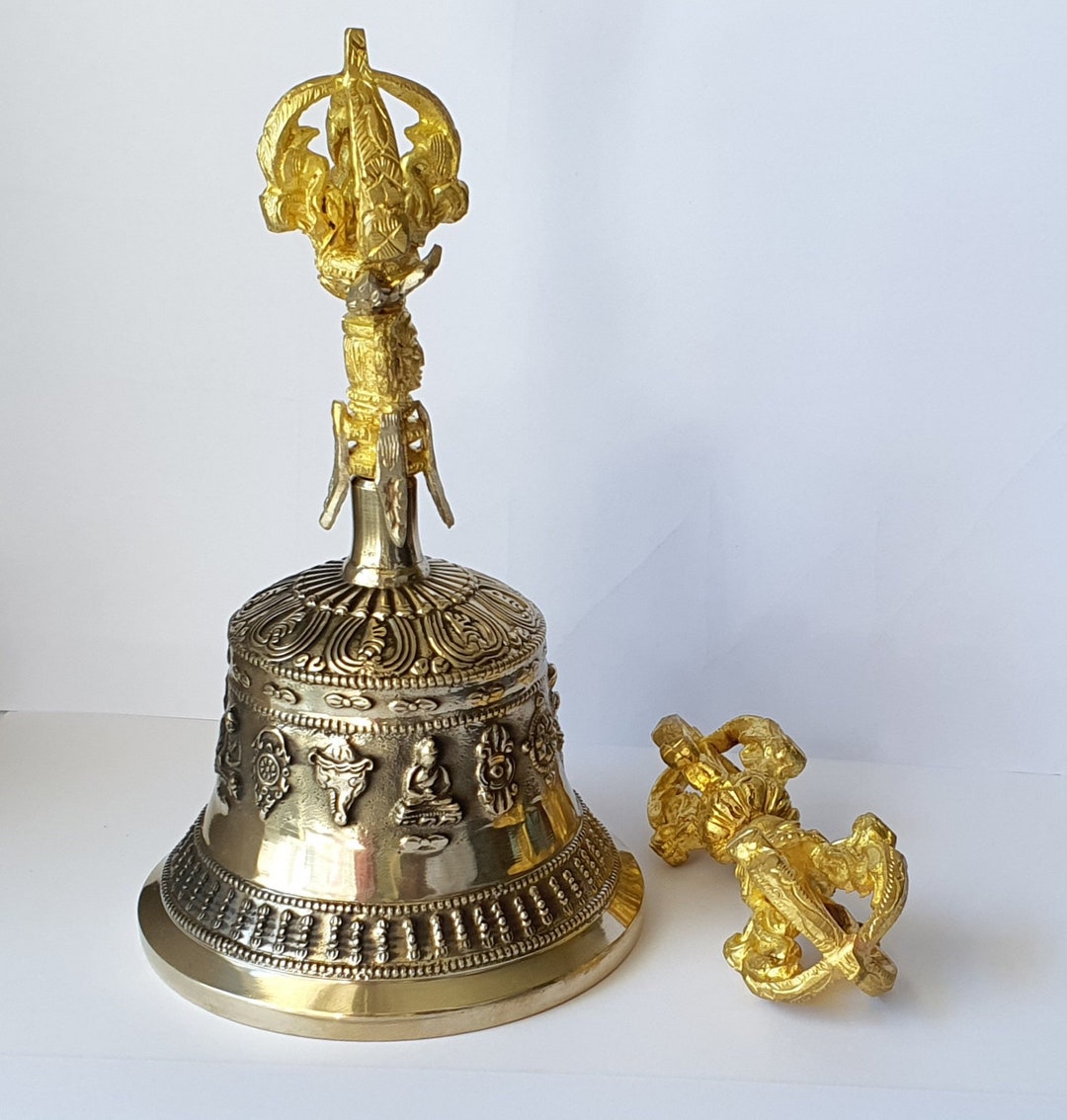 Golden Crown Bell & Vajra Set||astamnagala,panch Buddha and Sacred ...