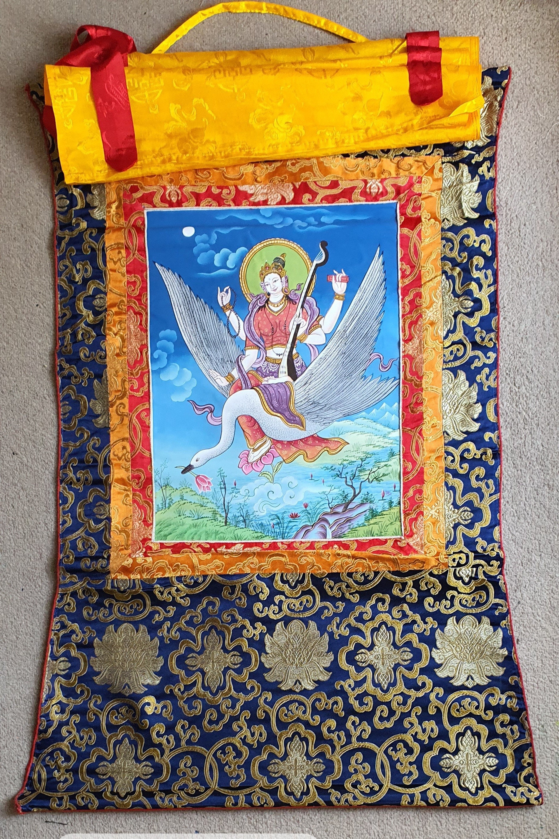 Large Colourful Saraswati Painting Thangka/thanka ,hand Painted ,wall ...