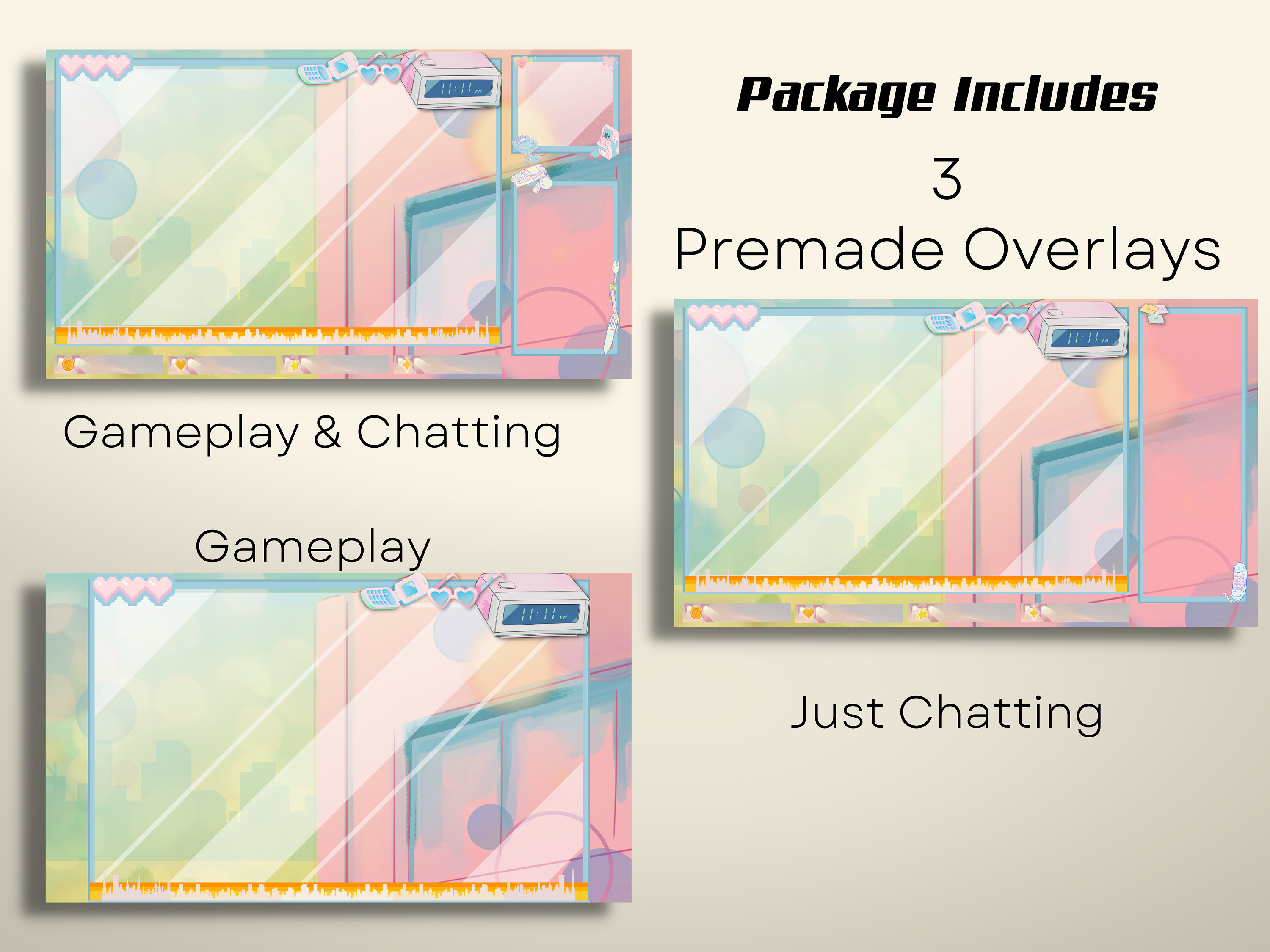 Customizable Retro Twitch Overlay Citypop Pastel Aesthetic Stream Pack ...